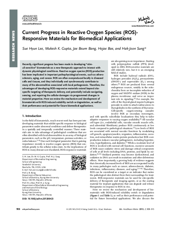 (PDF) Current Progress in Reactive Oxygen Species (ROS)- Responsive ...