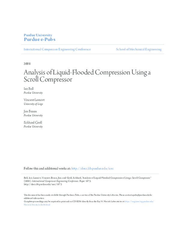 (PDF) Analysis of Liquid-Flooded Compression Using a Scroll Compressor