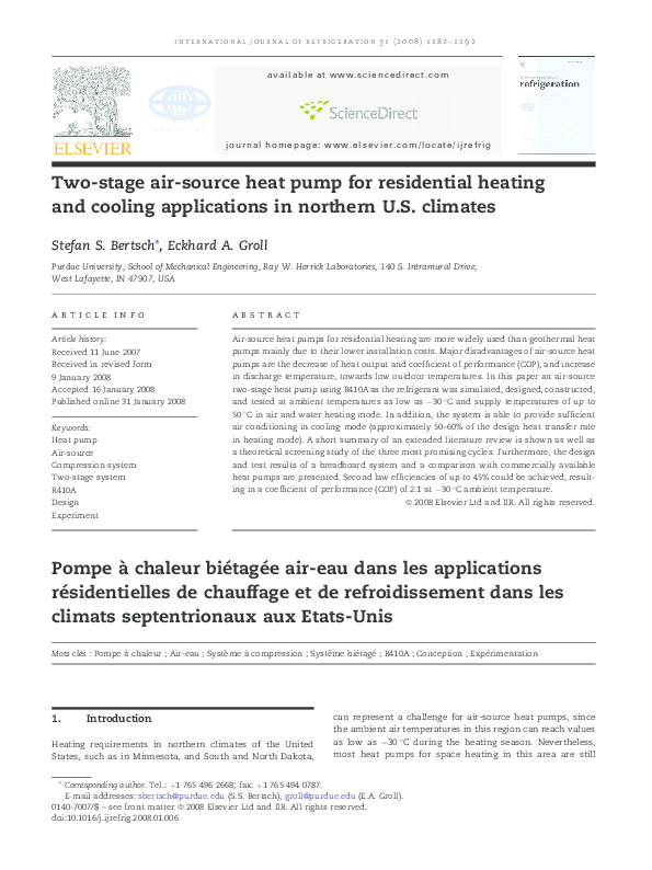 (PDF) Two-stage air-source heat pump for residential heating and ...