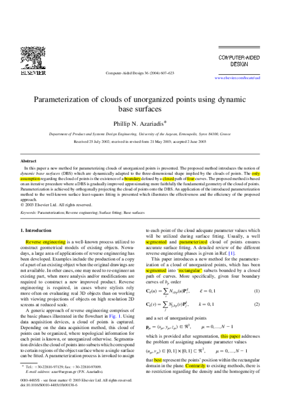 (PDF) Parameterization of clouds of unorganized points using dynamic base surfaces