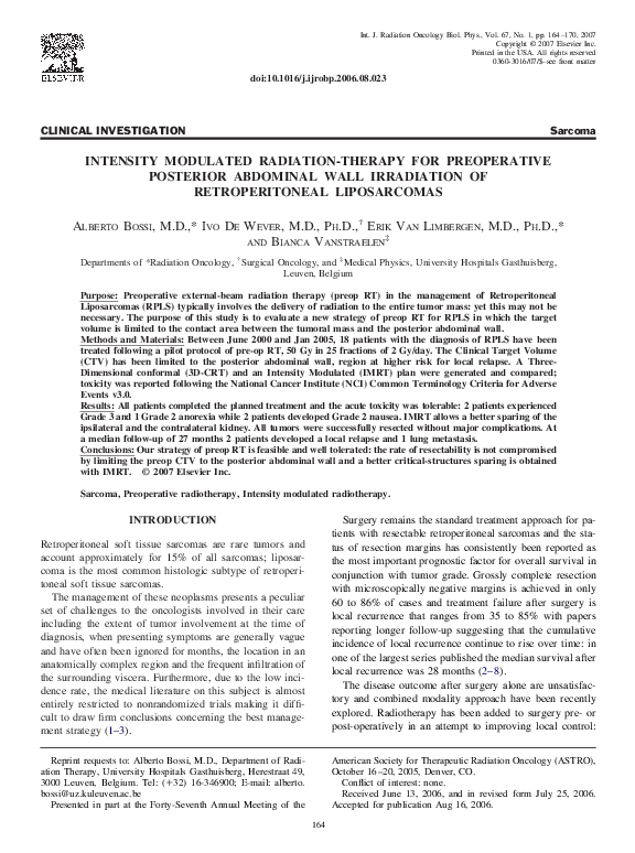 (PDF) Intensity modulated radiation-therapy for preoperative posterior abdominal wall ...