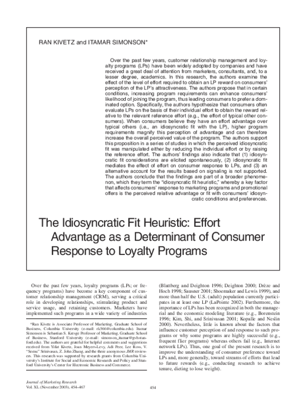 (PDF) The Idiosyncratic Fit Heuristic: Effort Advantage as a ...