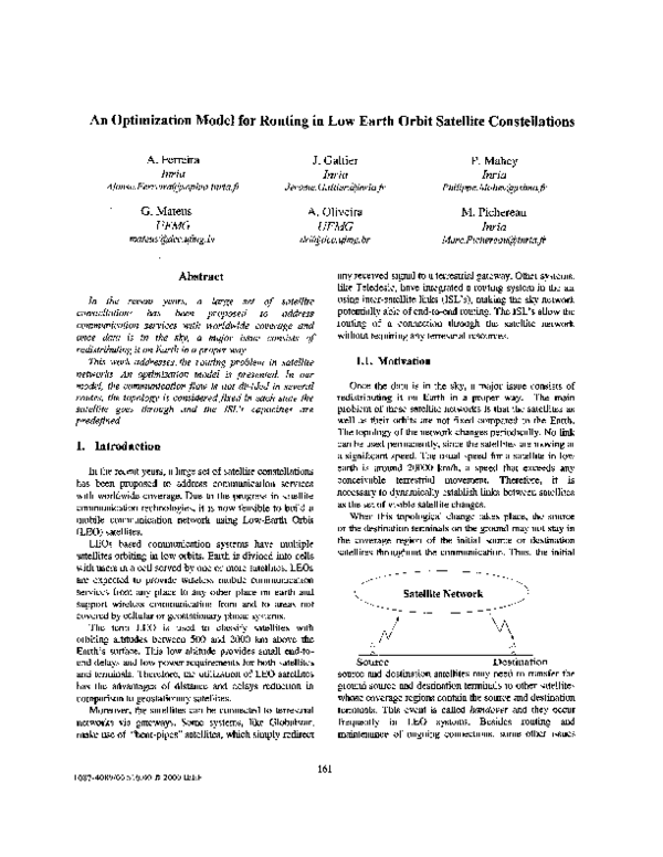 Pdf An Optimization Model For Routing In Low Earth Orbit Satellite Constellations