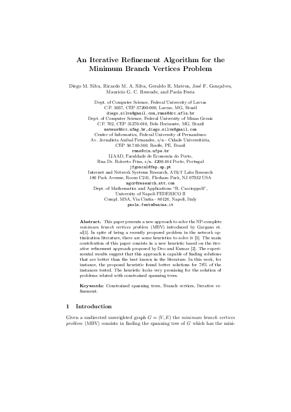 Pdf An Iterative Refinement Algorithm For The Minimum Branch Vertices Problem