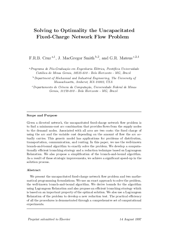 (PDF) Solving to optimality the uncapacitated fixed-charge network flow problem