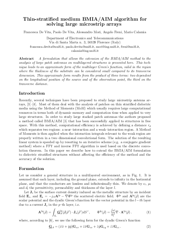 (PDF) Thin-stratified medium BMIA/AIM algorithm for solving large microstrip arrays