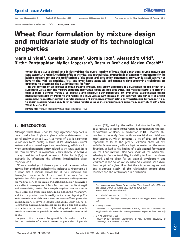 (PDF) Wheat flour formulation by mixture design and multivariate study ...