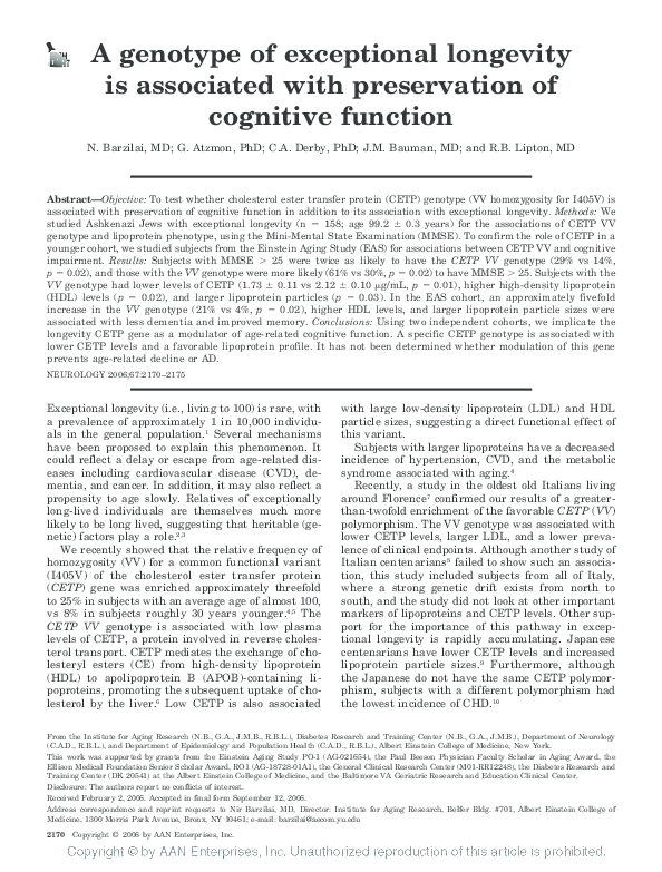 (PDF) A genotype of exceptional longevity is associated with ...