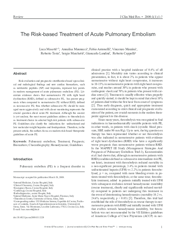 (PDF) The Risk-based Treatment of Acute Pulmonary Embolism