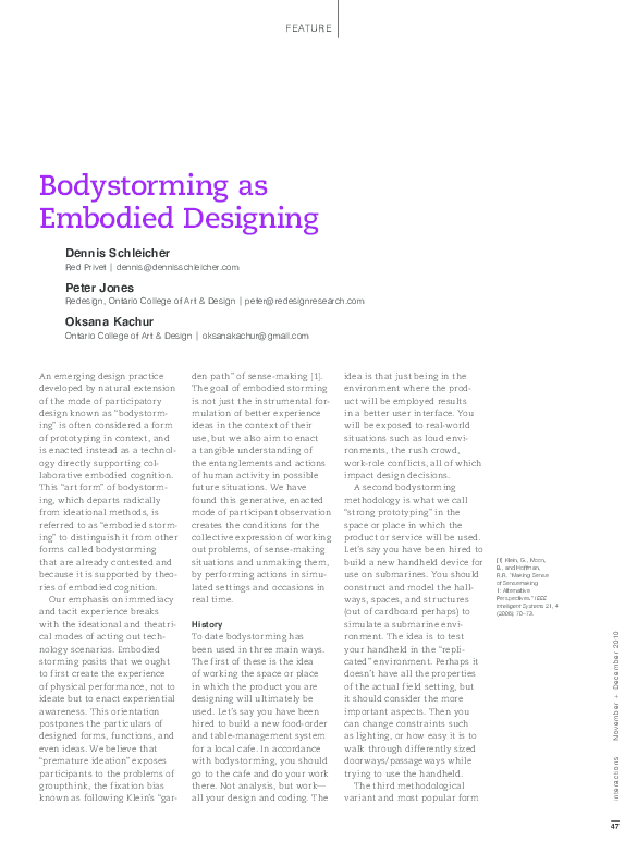 (PDF) Body Storming as Embodied Design