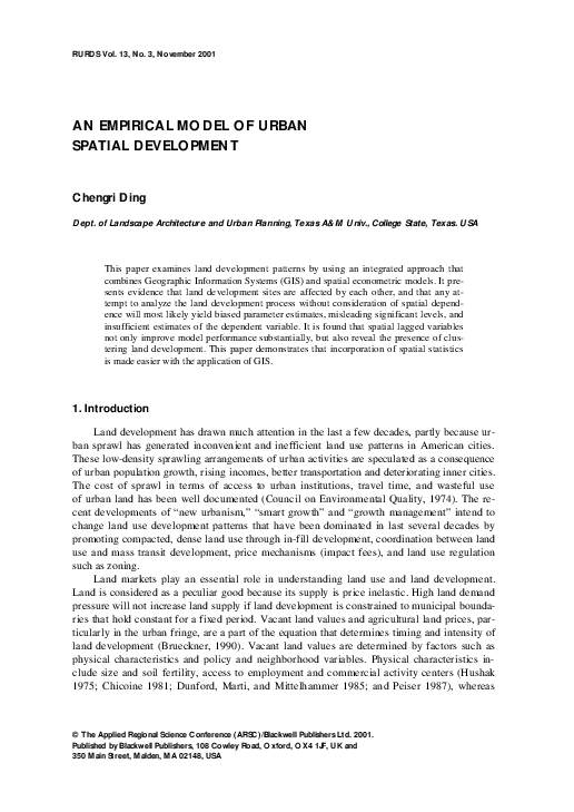 Pdf An Empirical Model Of Urban Spatial Development Chengri Ding