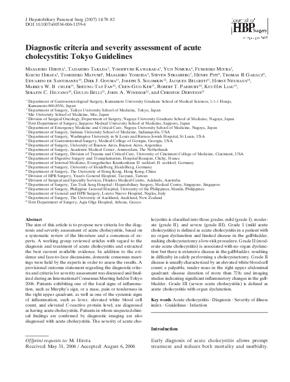 Pdf Diagnostic Criteria And Severity Assessment Of Acute Cholangitis Tokyo Guidelines