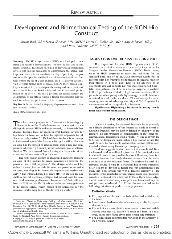 (PDF) Development and Biomechanical Testing of the SIGN Hip Construct