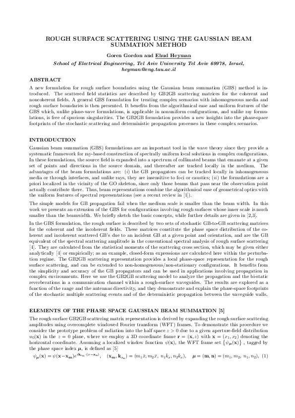 (PDF) Rough Surface Scattering Using the Gaussian Beam Summation Method