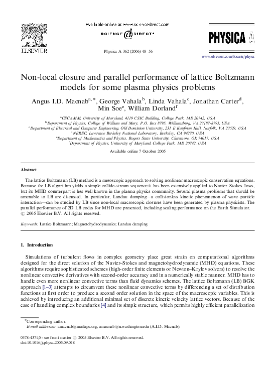(PDF) Nonlocal closure and parallel performance of lattice Boltzmann models for some plasma ...