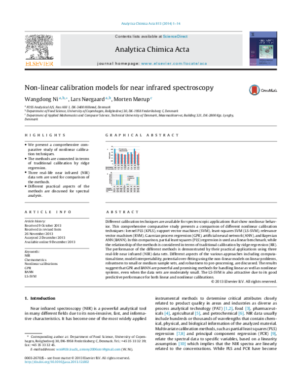 Pdf Non Linear Calibration Models For Near Infrared Spectroscopy