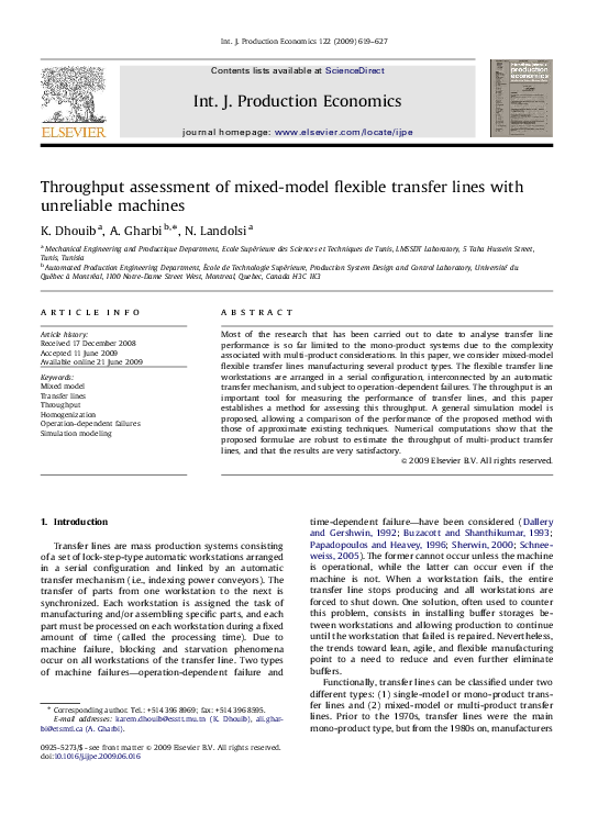 (PDF) Throughput assessment of mixed-model flexible transfer lines with unreliable machines