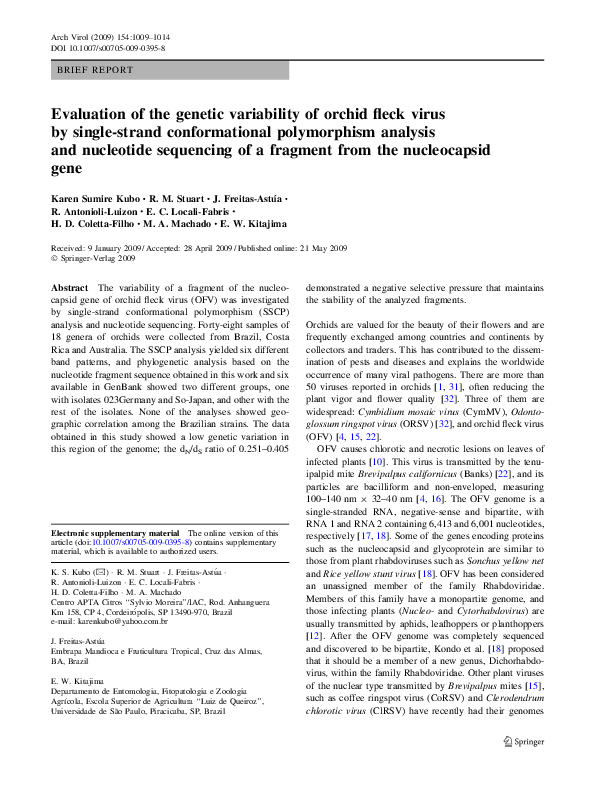 (PDF) First Report of Orchid fleck virus in Costa Rica | Lisela Moreira ...