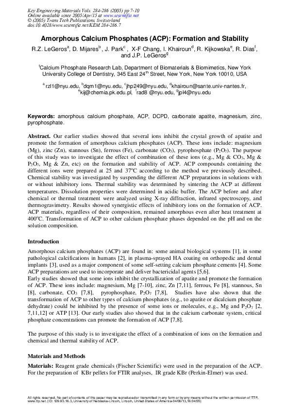 (PDF) Amorphous Calcium Phosphate Formation and Aggregation Process Revealed by Light Scattering ...