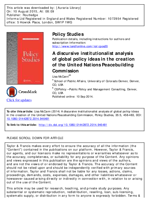 (PDF) A discursive institutionalist analysis of global policy ideas in ...