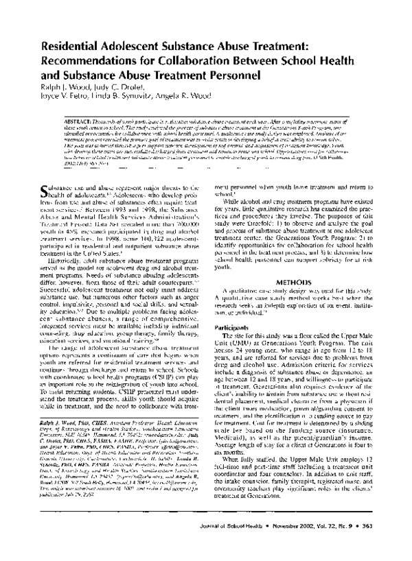 (PDF) Residential Adolescent Substance Abuse Treatment: Recommendations ...