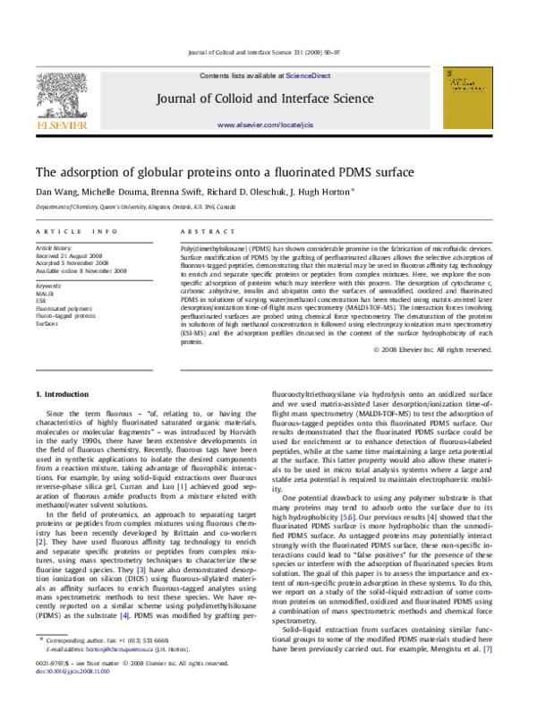 (PDF) The adsorption of globular proteins onto a fluorinated PDMS surface