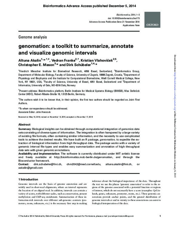 Pdf Genomation A Toolkit To Summarize Annotate And Visualize Genomic Intervals