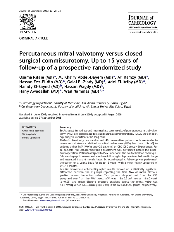 (PDF) Percutaneous mitral valvotomy versus closed surgical ...