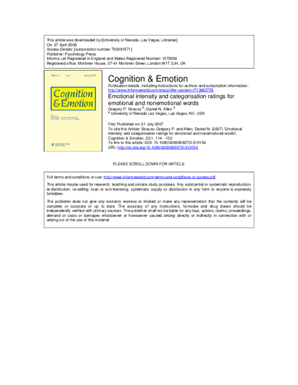 (PDF) Emotional intensity and categorisation ratings for emotional and ...