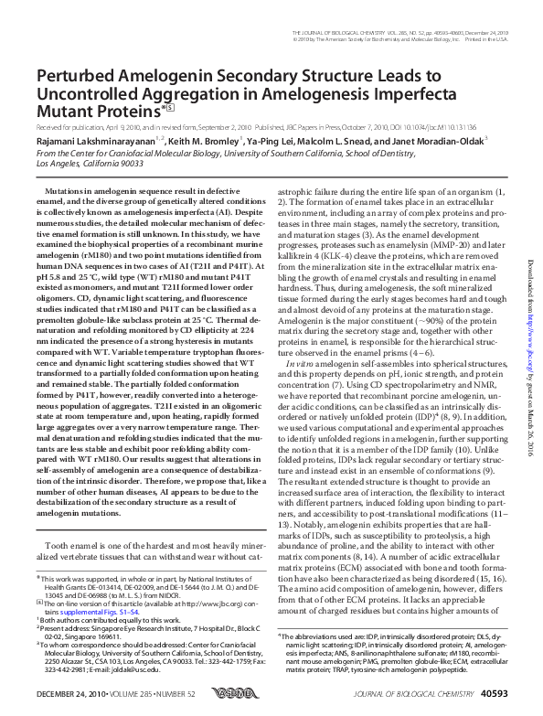 (PDF) Perturbed Amelogenin Secondary Structure Leads to Uncontrolled ...