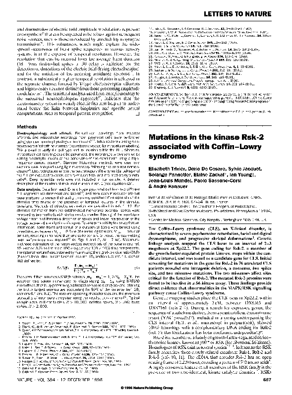 (PDF) Mutations in the kinase Rsk-2 associated with Coffin-Lowry syndrome