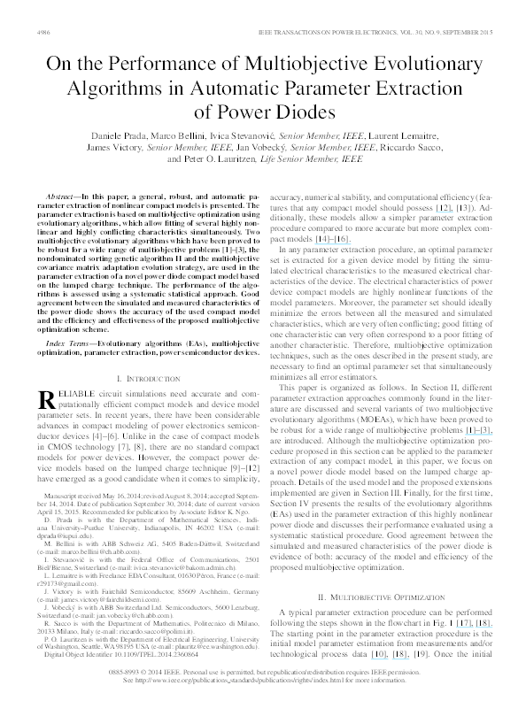 Pdf On The Performance Of Multiobjective Evolutionary Algorithms In Automatic Parameter