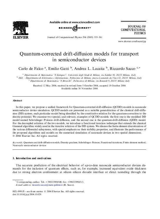 (PDF) Quantum–Corrected Drift–Diffusion Models for Transport in Semiconductor Devices | Riccardo ...