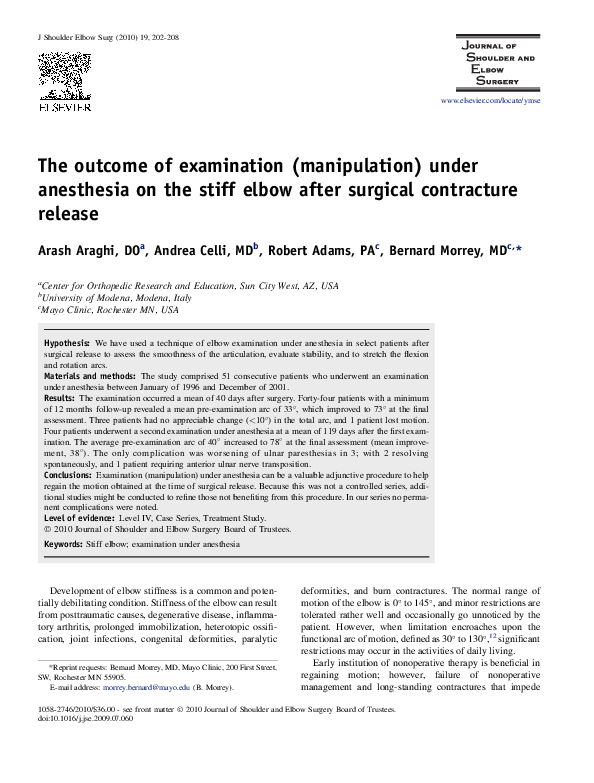 (PDF) The outcome of examination (manipulation) under anesthesia on the ...