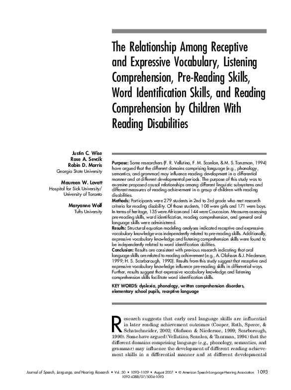 (PDF) The Relationship Among Receptive and Expressive Vocabulary ...