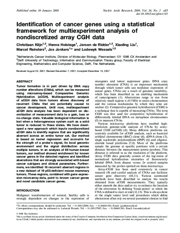 (PDF) Identification of cancer genes using a statistical framework for multiexperiment analysis ...