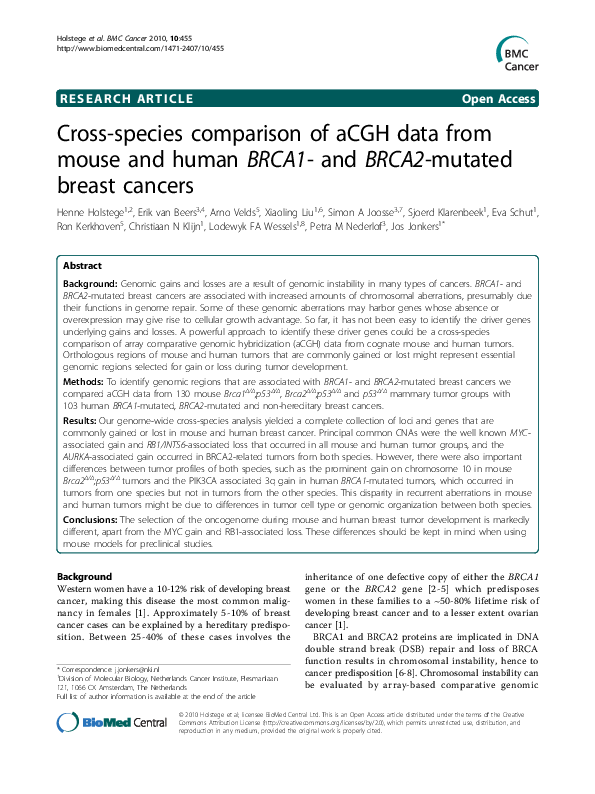 (PDF) Cross-species comparison of aCGH data from mouse and human BRCA1- and BRCA2-mutated breast ...