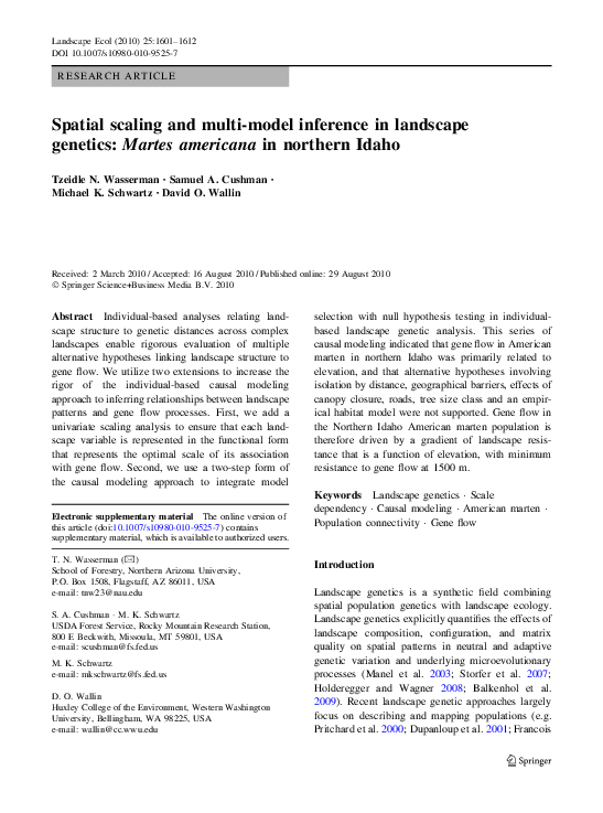 Pdf Spatial Scaling And Multi Model Inference In Landscape Genetics