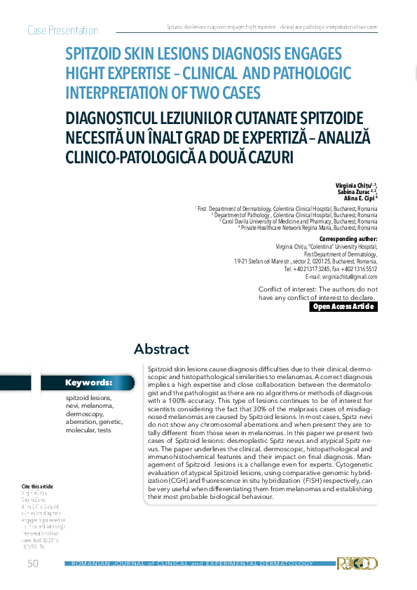 (PDF) SPITZOID SKIN LESIONS DIAGNOSIS ENGAGES HIGHT EXPERTISE ...