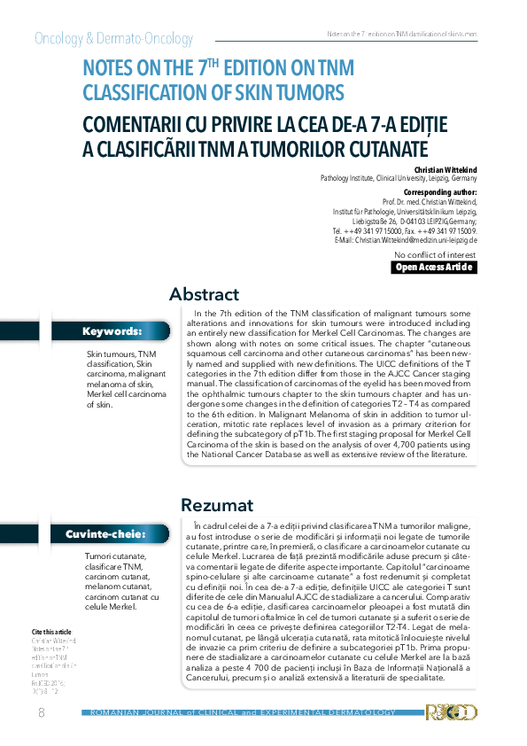 (PDF) NOTES ON THE 7 TH EDITION ON TNM CLASSIFICATION OF SKIN TUMORS ...
