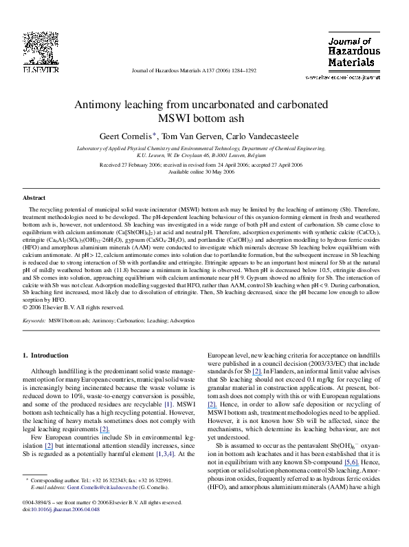(PDF) Antimony leaching from uncarbonated and carbonated MSWI bottom ash