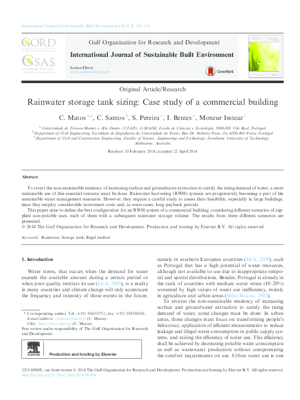 (PDF) Rainwater storage tank sizing: Case study of a commercial building