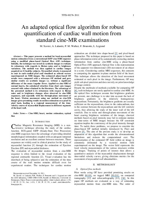 Pdf An Adapted Optical Flow Algorithm For Robust Quantification Of