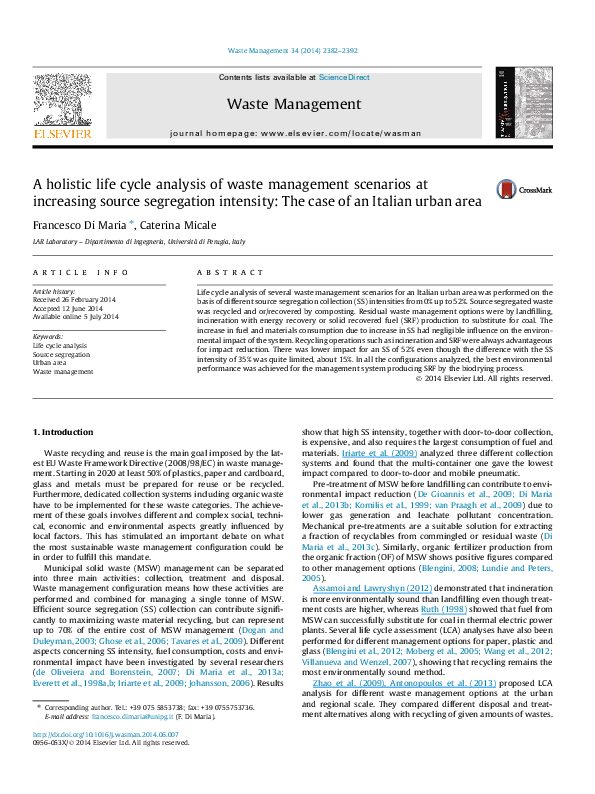 (PDF) A holistic life cycle analysis of waste management scenarios at ...