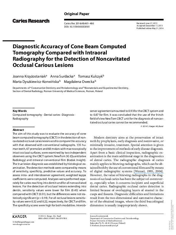 Pdf Diagnostic Accuracy Of Cone Beam Computed Tomography Scans Compared With Intraoral Image