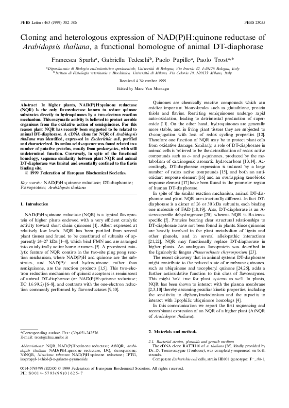 (PDF) Cloning and heterologous expression of NAD(P)H:quinone reductase ...