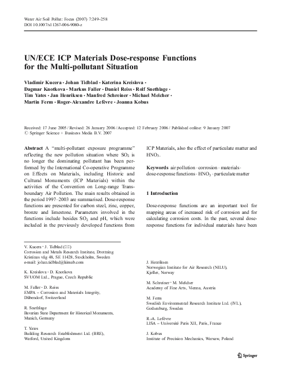(PDF) UN/ECE ICP Materials Dose-response Functions for the Multi ...