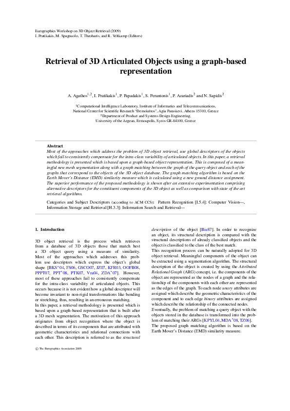 Pdf Retrieval Of 3d Articulated Objects Using A Graph Based Representation
