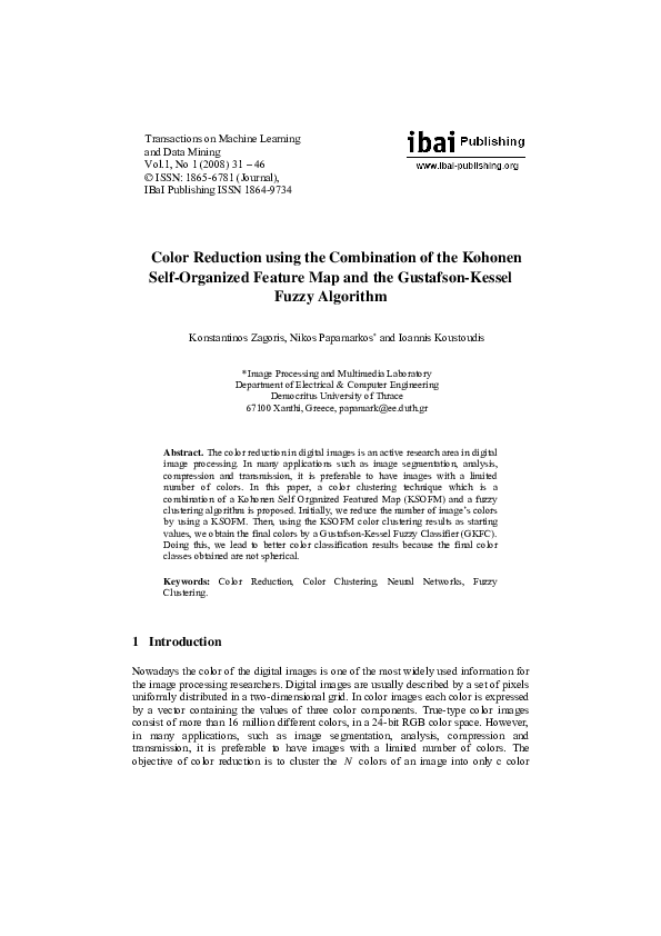 Pdf Color Reduction Using The Combination Of The Kohonen Self Organized Feature Map And The 6467