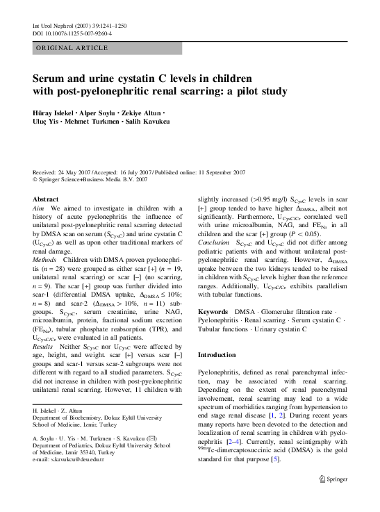(PDF) Serum and urine cystatin C levels in children with post ...